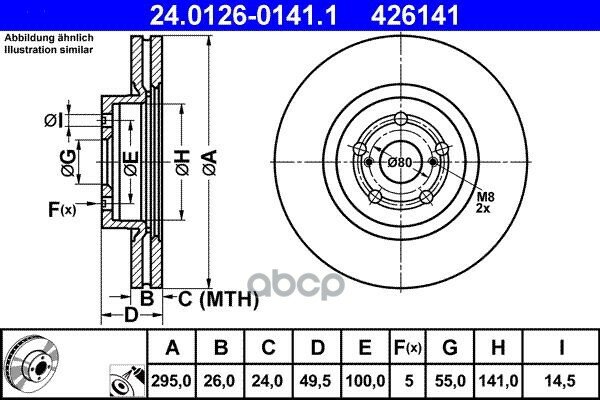 24.0126-0141.1 диск тормозной передний! Toyota Avensis 2.4/2.0D-4D 03> Ate арт. 24012601411
