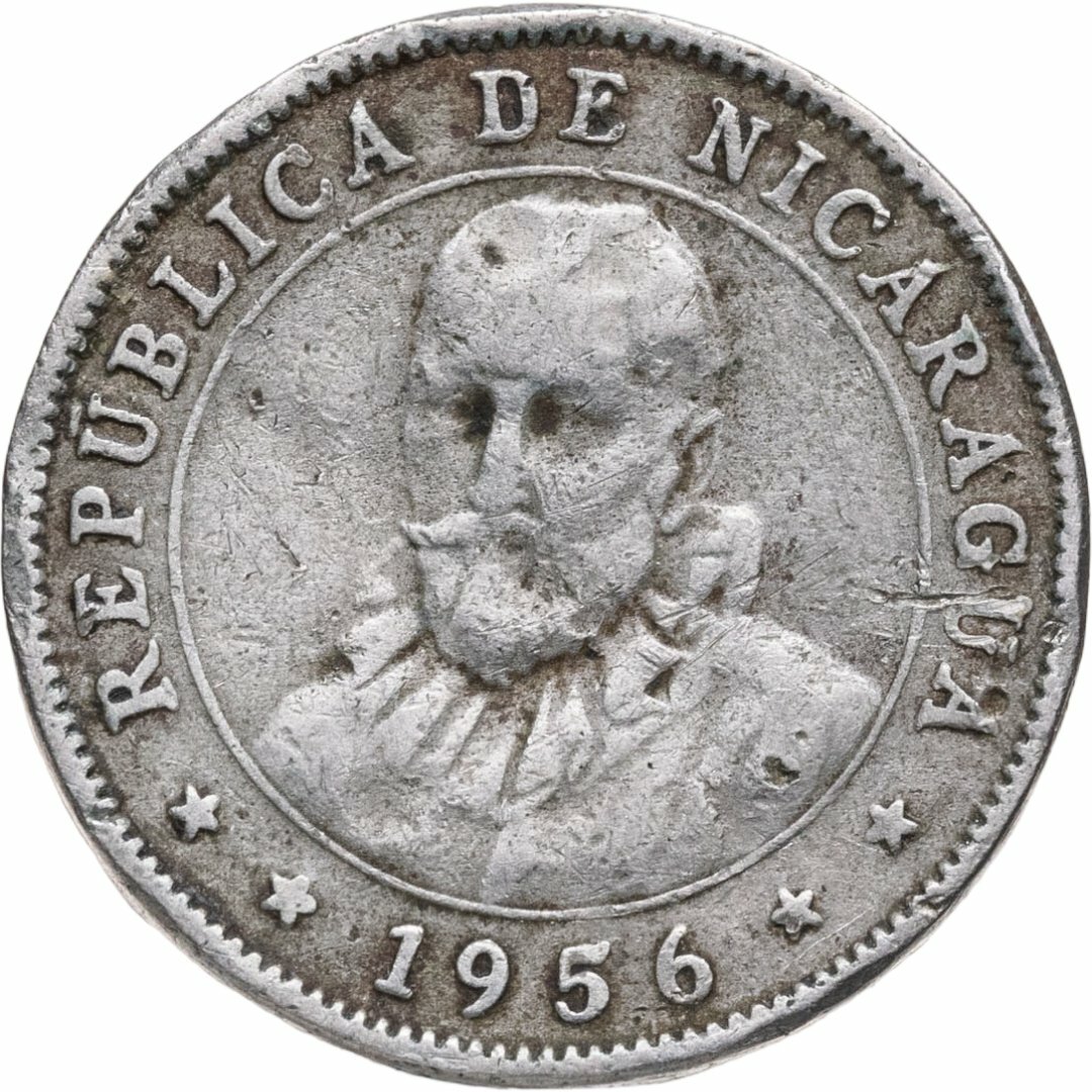 Никарагуа 10 сентаво centavos 1956, Мельхиор медь-никель, в сохранности F-VF