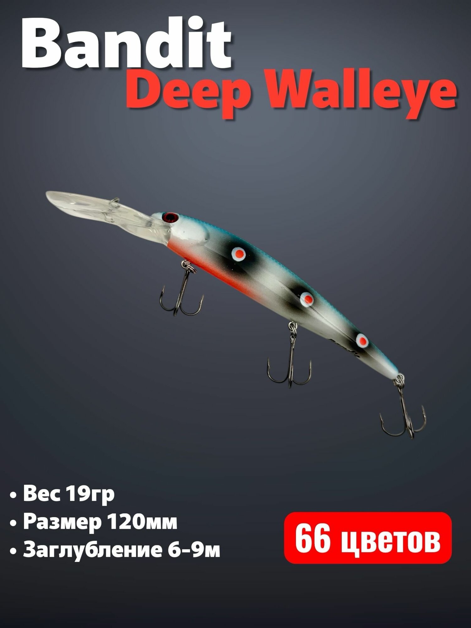 Воблер Bandit Deep Walleye 6-9м 120мм, воблер для троллинга