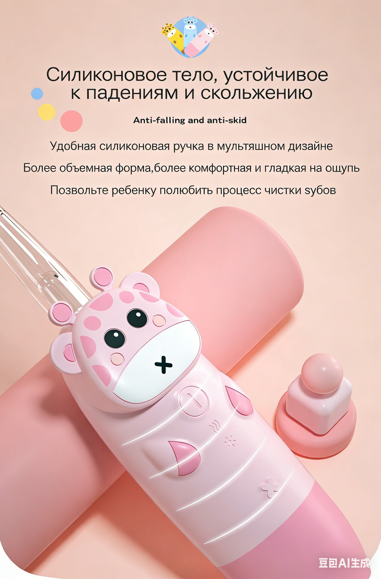 Детская электрическая зубная щетка подходит для детей в возрасте от 1 до 5 лет, звуковая, розовая