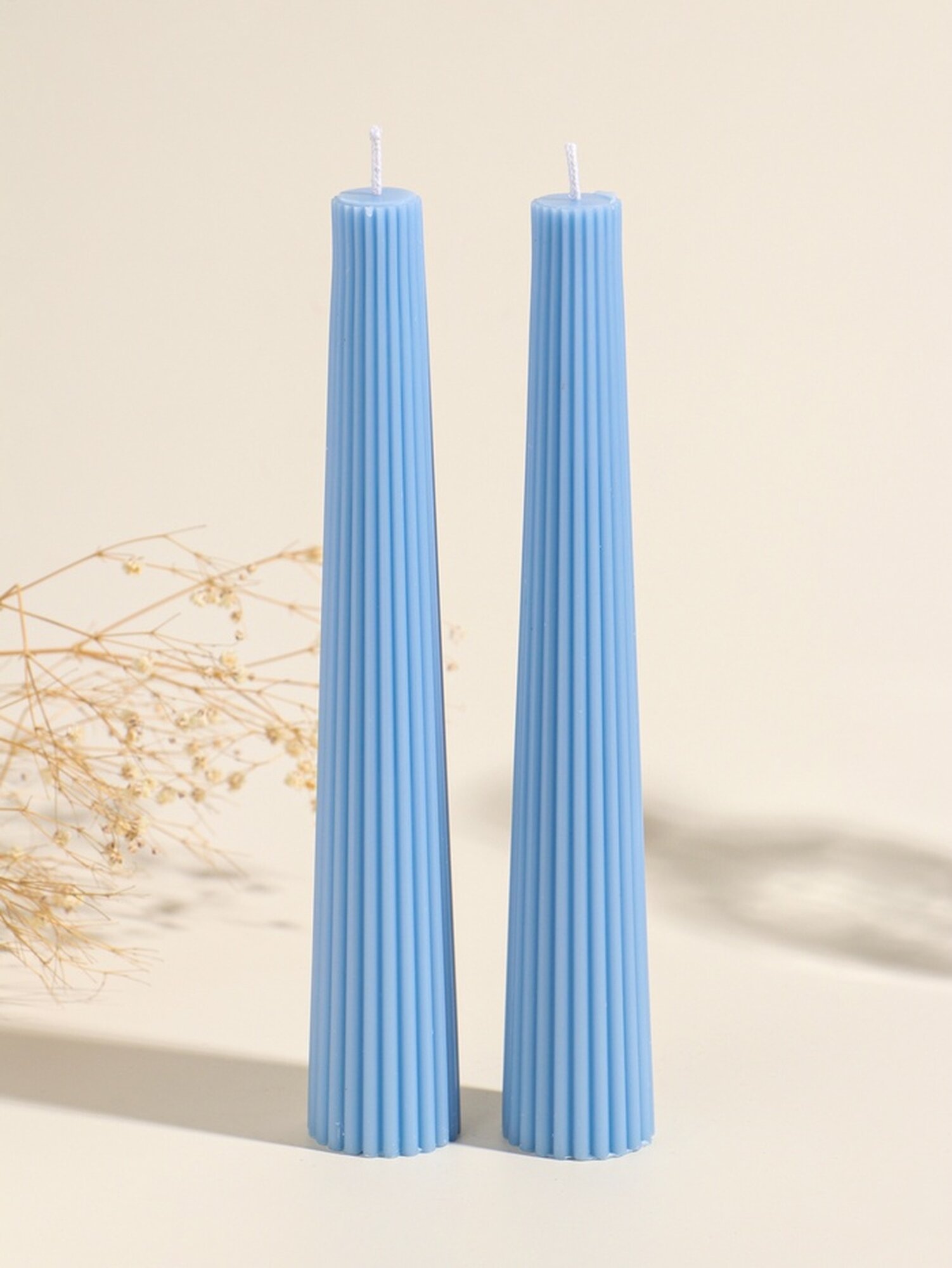 Набор свечей, 3.5×23 см, 2 шт. «Башня», тёмно-синий, 4×9.5×25 см