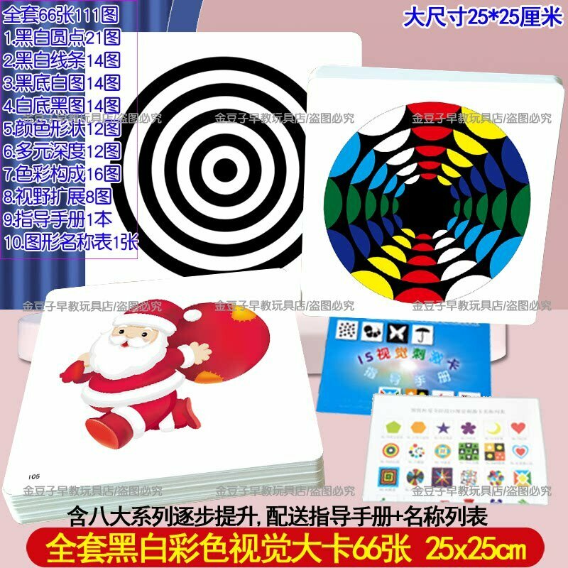 Полный набор черно-белых цветных визуальных карт Домана, 66 карт, 25x25 см для раннего обучения математике