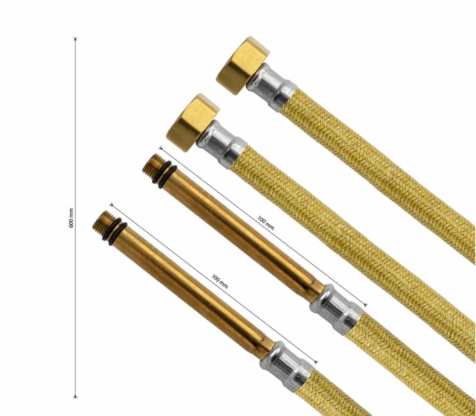 Гибкая подводка к смесителю 60 см с длинными штуцерами, пара
