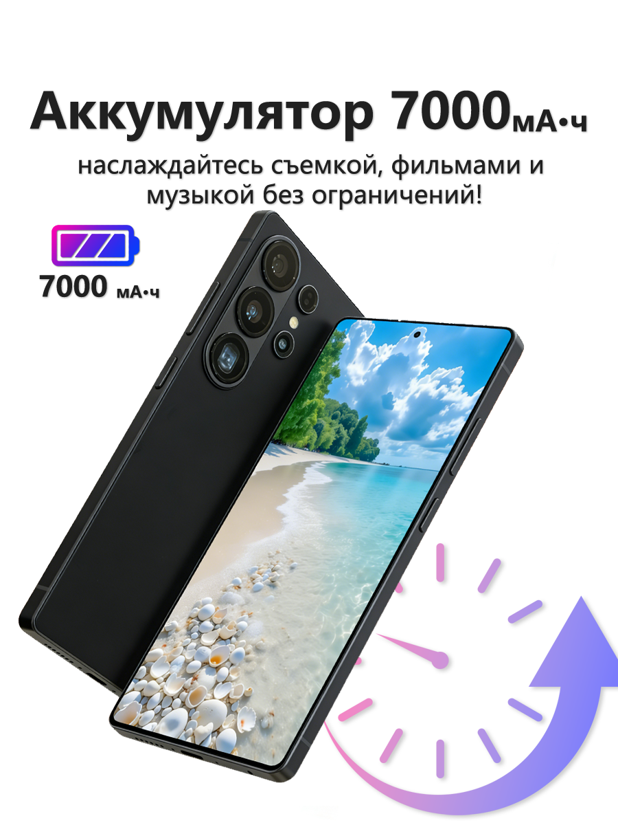 Смартфон ,12 ГБ, 512ГБ, 7000мАч, Android 15, SIM-карта, Комфортный для глаз экран, чёрный