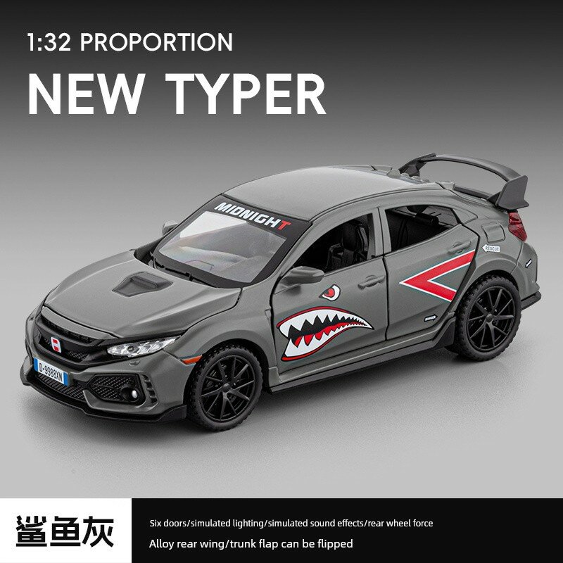 Машинка для детей 1:32 Honda Civic с звуком и светом в цвете шарк-грей с подставкой