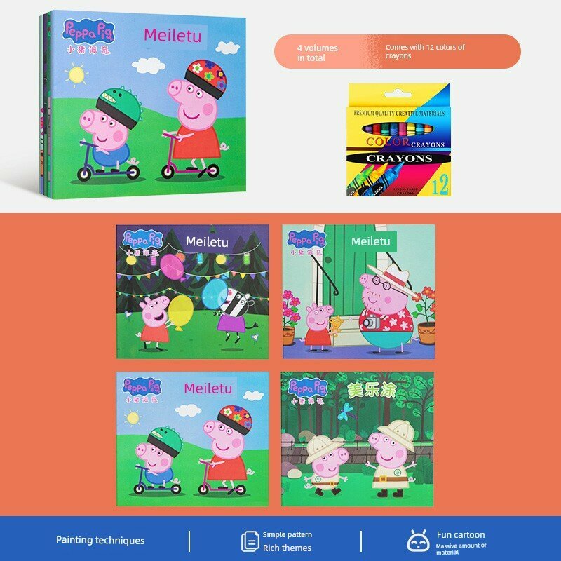 Набор раскрасок Peppa Pig с 12 карандашами - мультфильмовая тетрадь для малышей