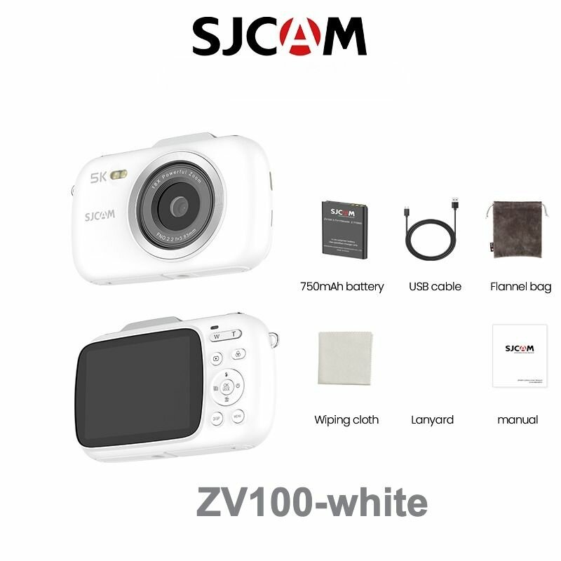 SJCAM ZV100 Портативная цифровая камера 5K, видеокамера, 80-мегапиксельный 2,8-дюймовый IPS-экран, автофокус, 18-кратный зум, встроенная вспышка CCD