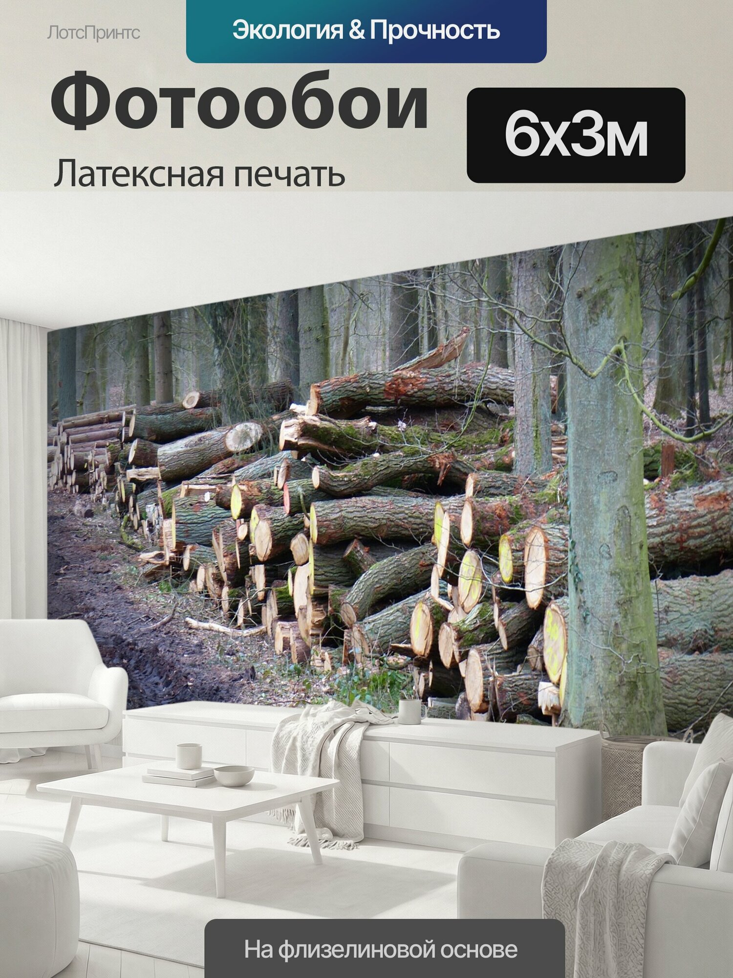 Фотообои моющиеся ударопрочные "Древесина, лесное хозяйство, ствол дерева" 600x300 см. латексная печать