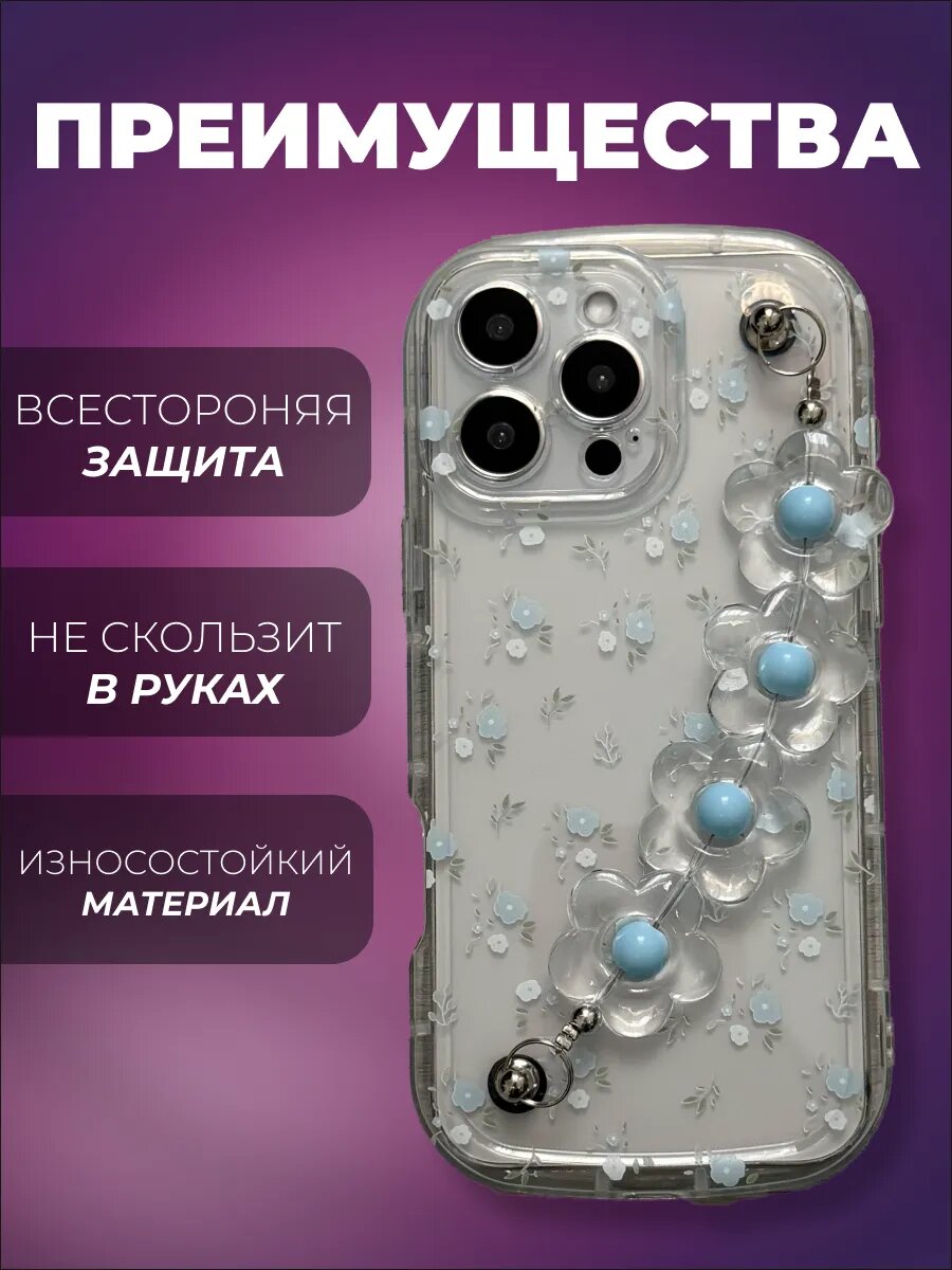 Чехол для iPhone 16 Pro Max "С ручкой", с беспроводной зарядкой, прозрачный, голубой — фото 1