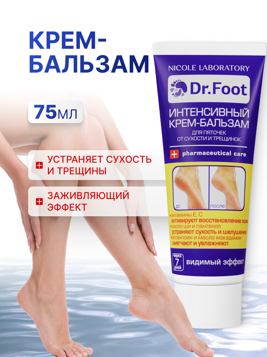Крем для ног с мочевиной, бальзам от сухости и трещин Dr.Foot, 75 мл