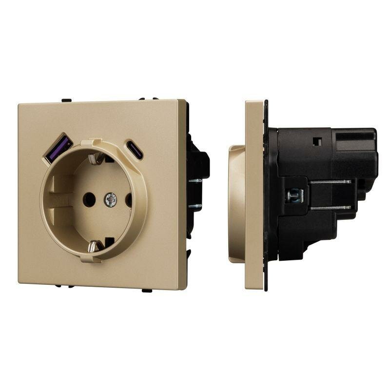 Розетка 3-м СП SCT-NOBE-MUAC-SFPL-GD 16А IP20 230В с USB зарядкой механизм Arlight 054286