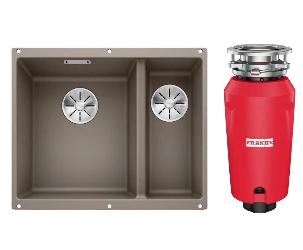 Комплект Мойка Blanco Subline 340/160-U 523556 55x46, серый беж, искусственный гранит / Измельчитель Franke 134.0715.098 механический