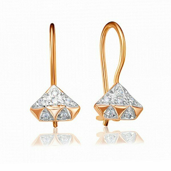 Серьги, красное золото, 585 проба, фианит