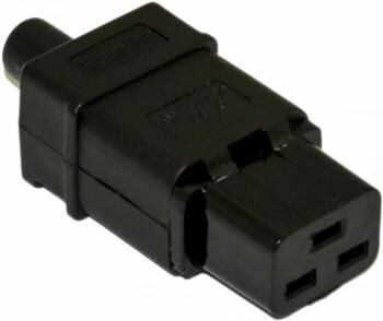 Вилка Hyperline напряжение 220В, ток 16A, на кабель, прямая, 1 м, черная (CON-IEC320C19)