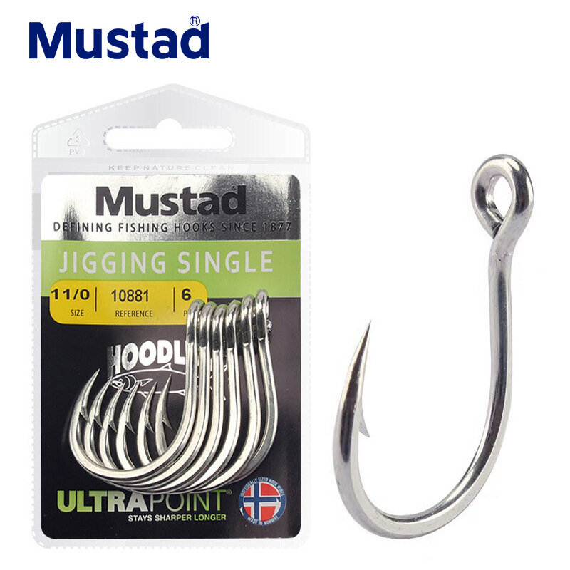 Крючок Mustad Mousse Rod Iron Plate Hook 10881NP-DT для морской рыбалки, крючок для большой рыбы, медленный джиггинг, крючок с железной пластиной