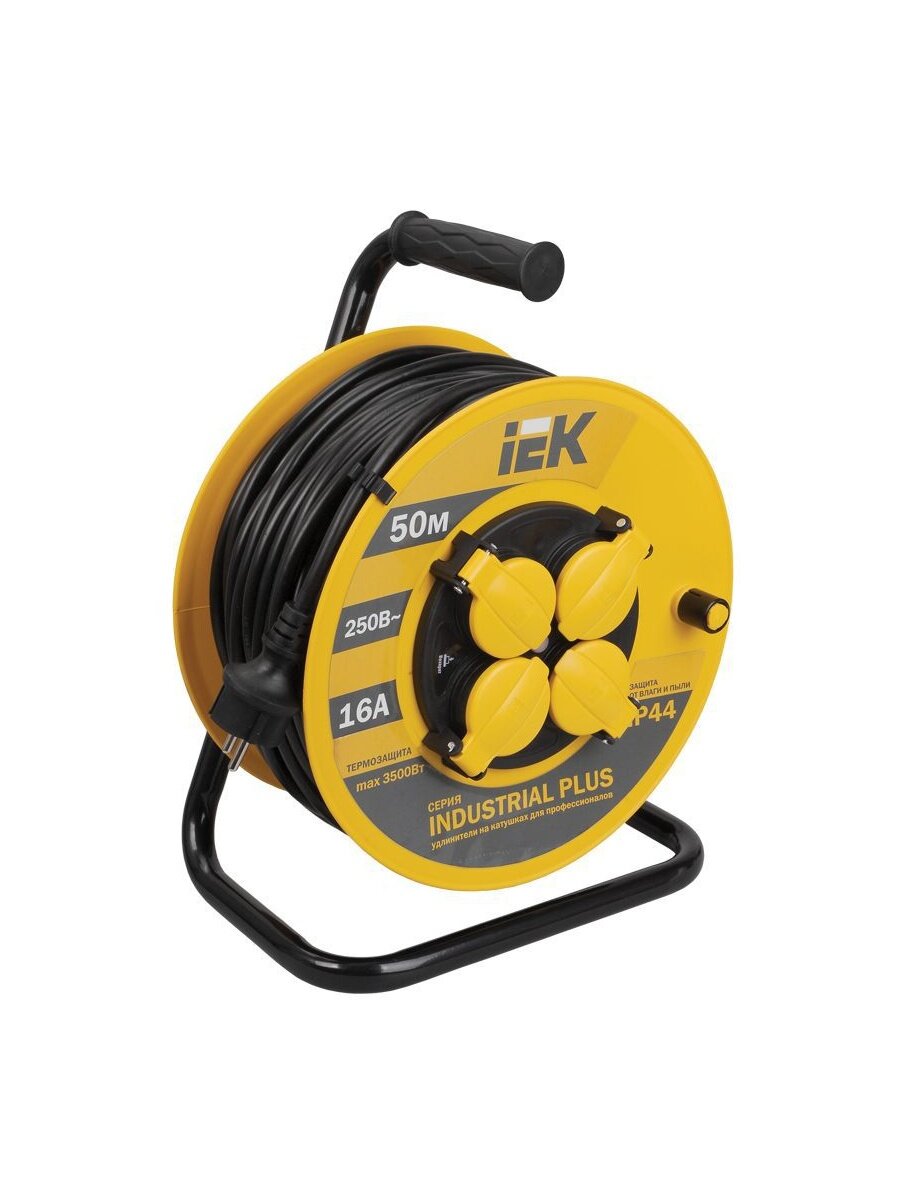 Удлинитель на катушке 4х50м с заземл. 16А IP44 Industrial plus УК50 3х1.5 термозащита IEK WKP15-16-04-50-44