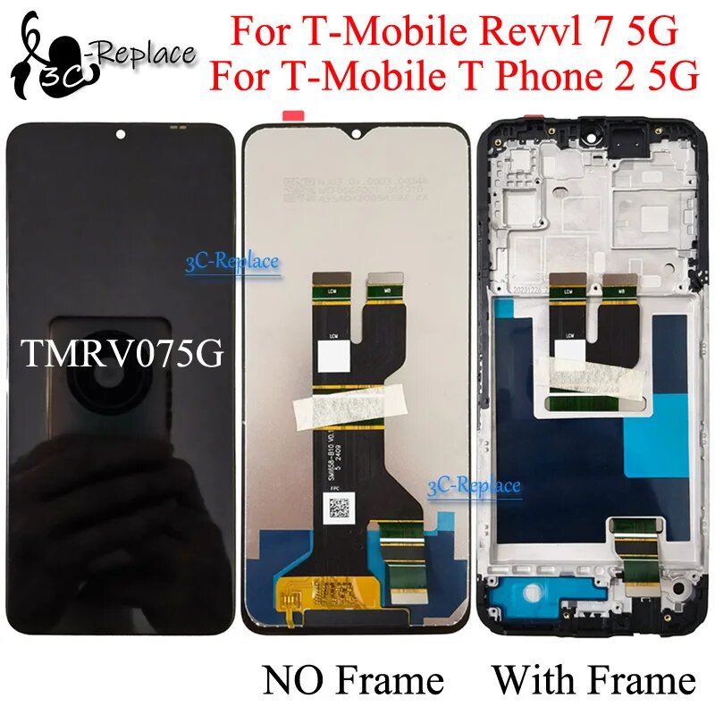 Черный 6,58 дюймов для T-Mobile Revvl 7 5G TMRV075G T Phone 2 5G ЖК-дисплей, сенсорный дигитайзер, панель в сборе, замена/рамка