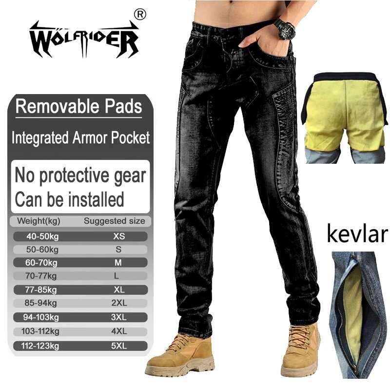 Кевларовые мотоджинсы WOLF RIDER, черные, XL