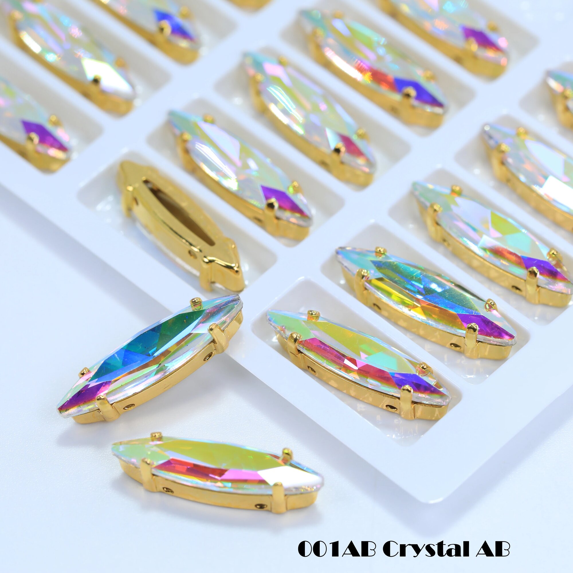 Стразы глаз сфинкса для декора Gold, 18Pcs 9.5mm35mm, 001AB Crystal AB