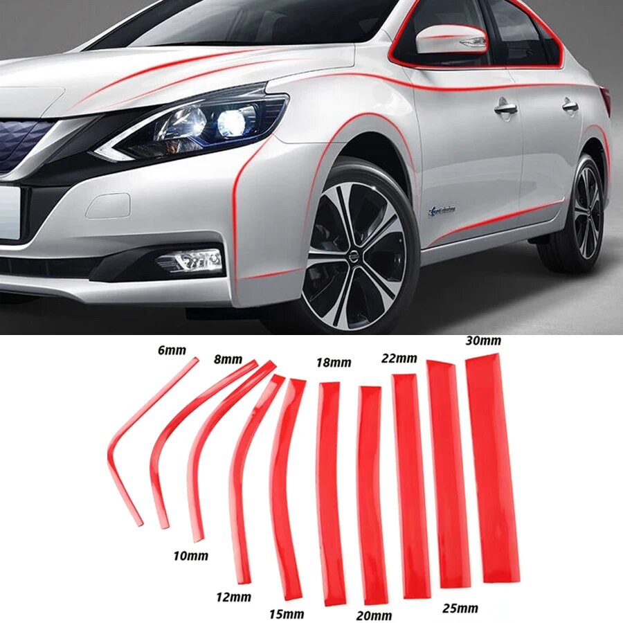 Красная самоклеящаяся полоса 3M для бампера, 8mm