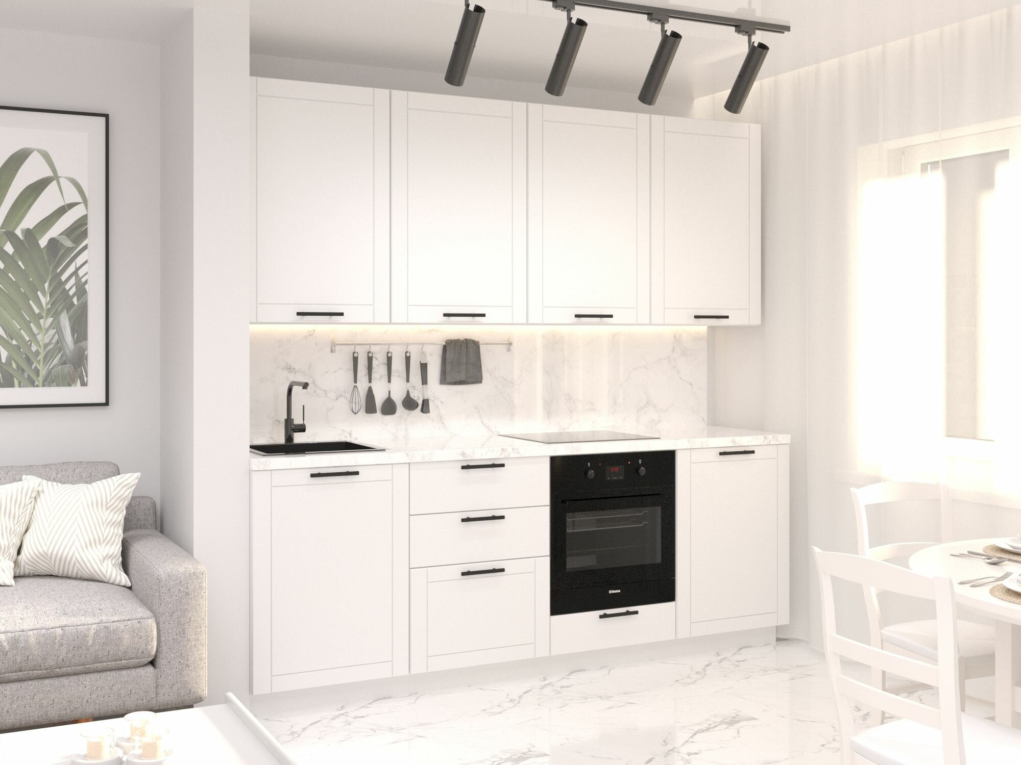 Кухонный гарнитур Лофт White Silk, 2400 мм