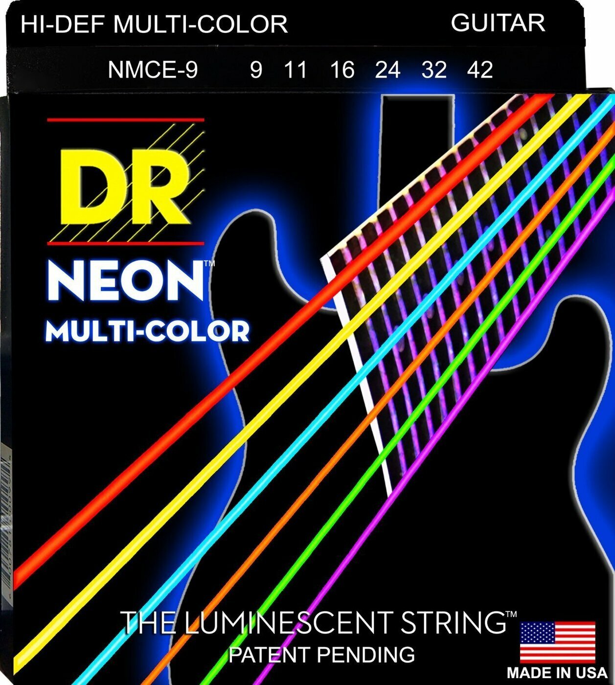 Струны для электрогитары DR Strings NMCE-9 Neon Multi-Color 9-42 (люминесцентные), сталь