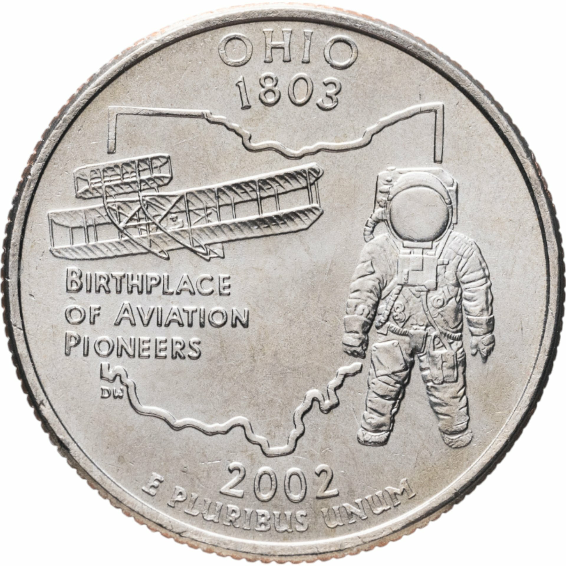 США 25 центов квотер, 1/4 доллара, quarter dollar 2002 P Огайо Ohio, знак монетного двора "P" - Филадельфия, Медь, в сохранности UNC