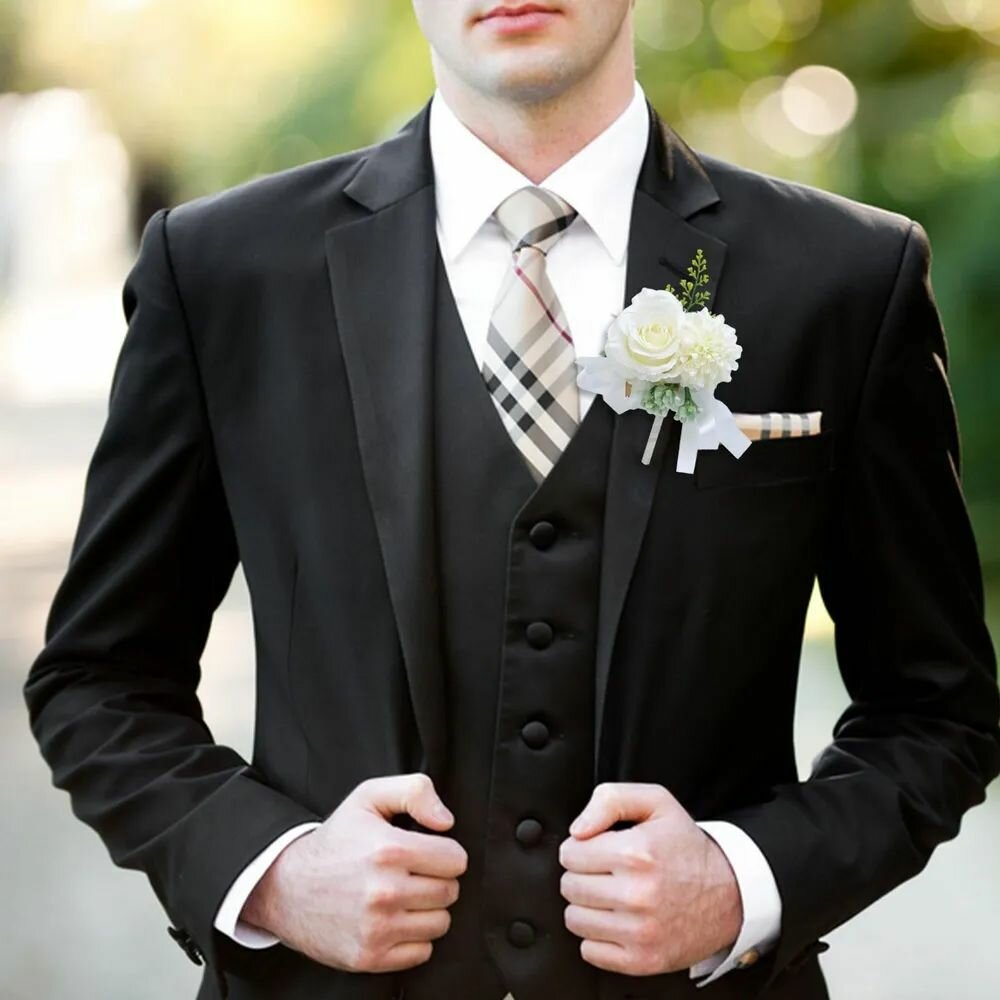 Бутоньерка, Свадьба жениха и невесты, Boutonniere, Белый, 1 шт.