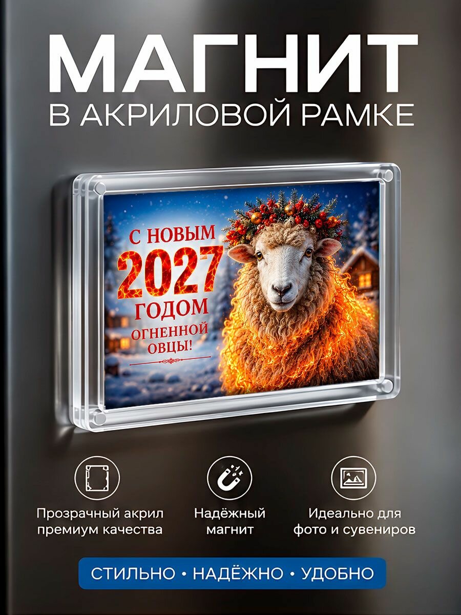 Магнит на холодильник "Год Огненной овцы 2027", 78*108 мм, 1 шт.