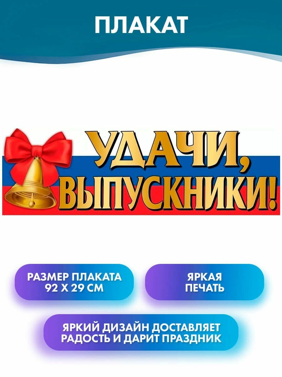 Плакат-полоска "Удачи, выпускники!" (триколор), 92х29см
