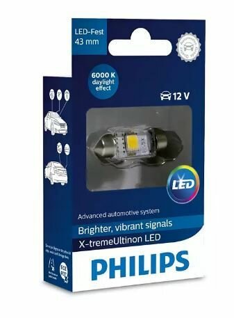 Лампа светодиодная Philips X-tremeUltinon LED 12 V, 6000 К, c5w SV8.5 Festoon 43mm.