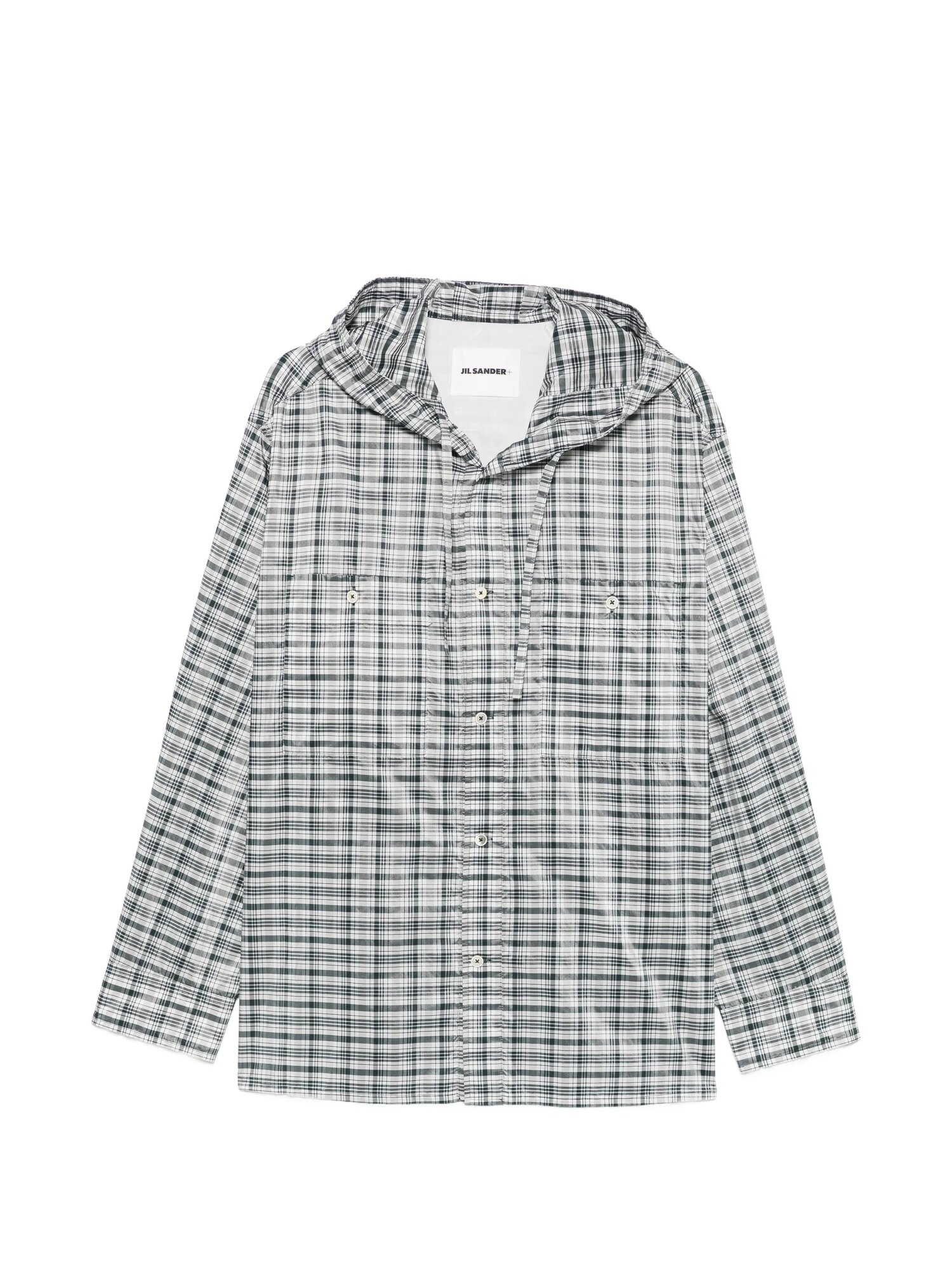 Рубашка Jil Sander Check-pattern hooded overshirt, размер 48, бежевый/белый
