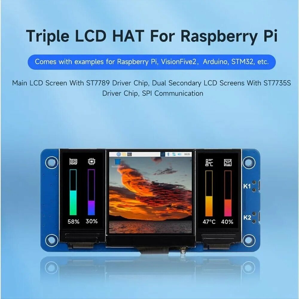 Тройной ЖК-Дисплей HAT Для Raspberry Pi Zero/Zero W/2B/3B/3B+/4B — фото 1