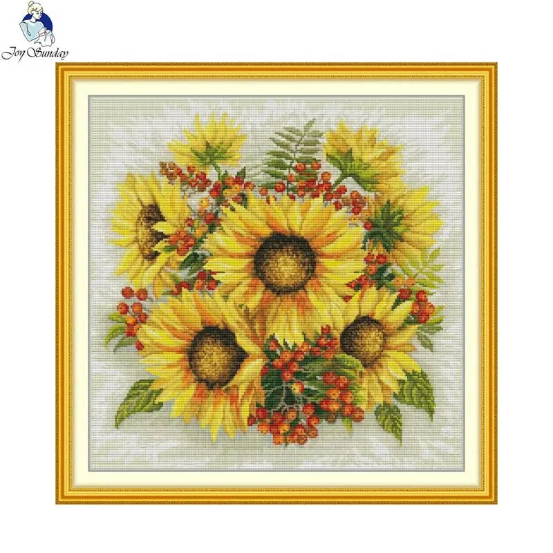 Joy Sunday Вышивка крестом Букет подсолнухов 14CT Printed Cloth