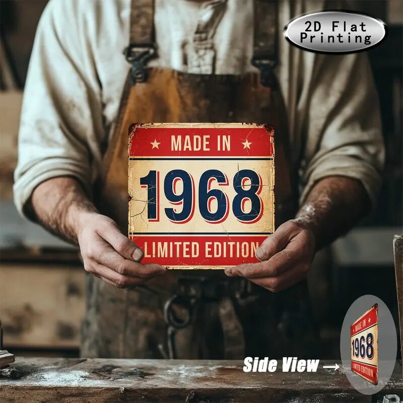 Металлическая табличка в стиле ретро 7,9"x7,9" с надписью "MADE IN 1968" - винтажный алюминиевый декор для стен бара, гаража.