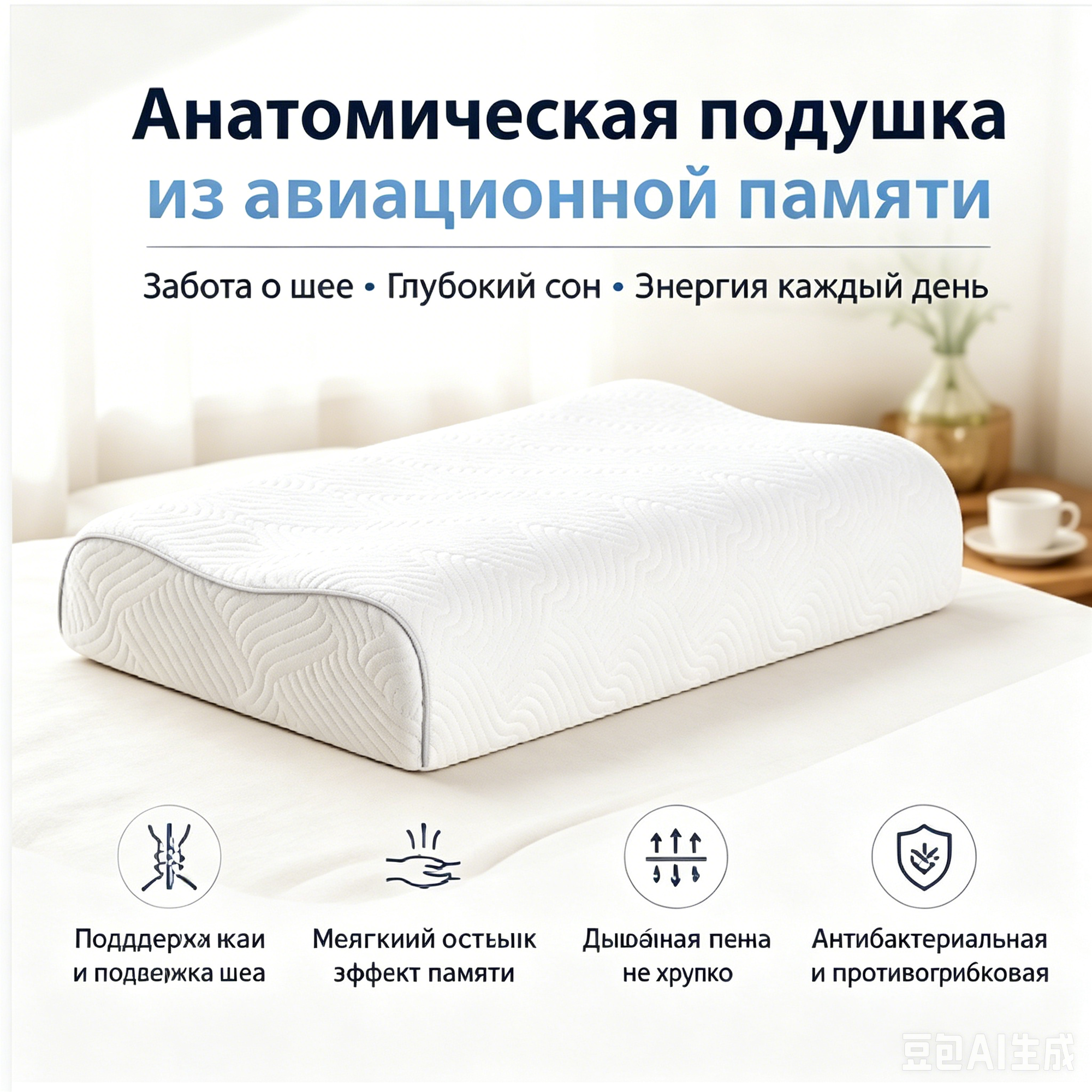 Анатомическая подушка из мемори-пены для шеи, антибактериальная, для сна и учебы