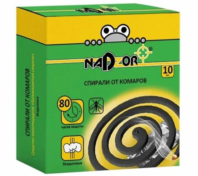 Спирали NADZOR ISM004B, от комаров, без запаха, малодымные, черный (1уп-10шт)