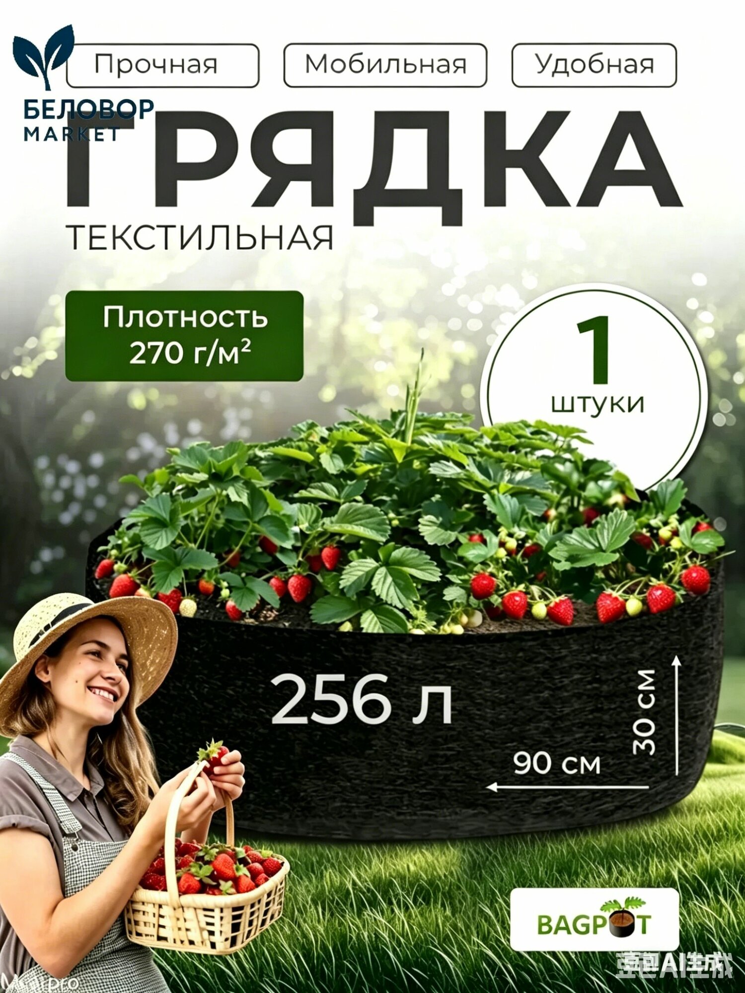 Клумба, 0.9х0.3 м, 1 шт
