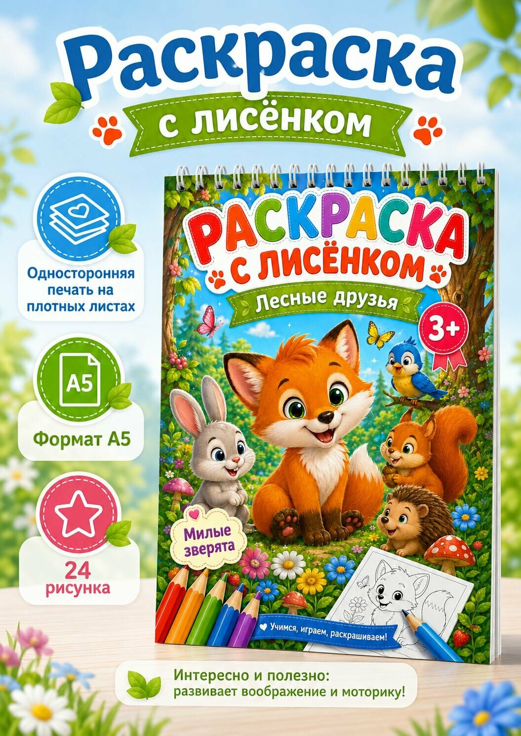 Раскраска для девочек для мальчиков Лисёнок, животные
