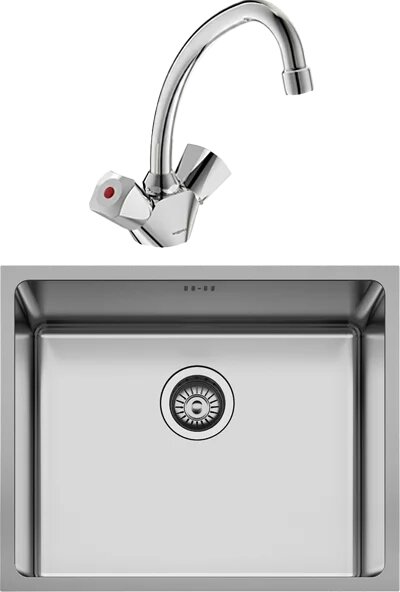 Комплект Мойка Seaman Eco Roma SMR-5444A 54x44, сталь, нержавеющая сталь / Смеситель Vidima Практик BA231AA глянцевый хром, латунный