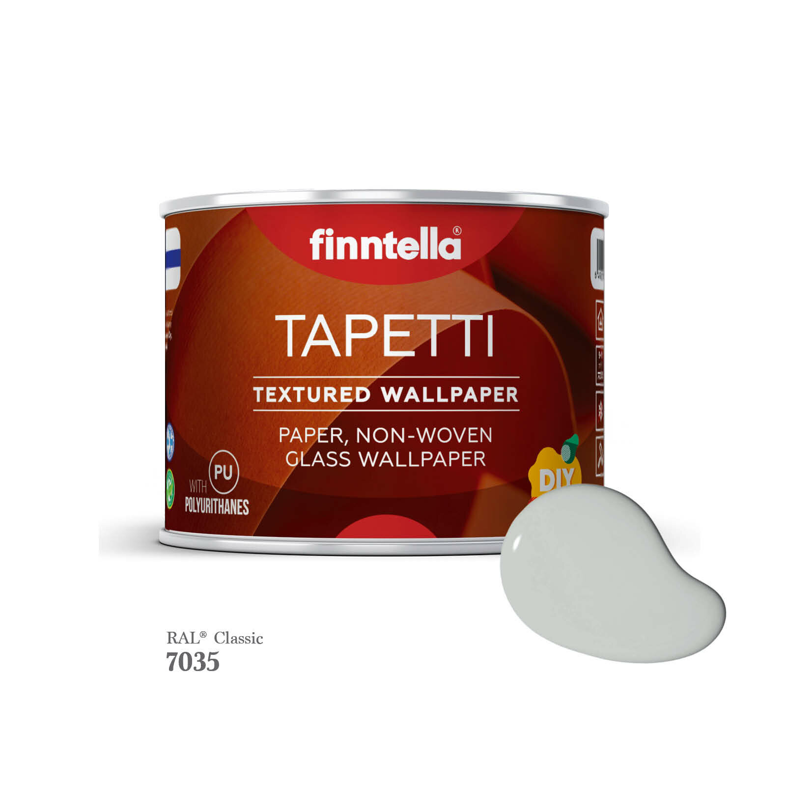 Шелковисто-матовая краска для обоев под окраску TAPETTI SILKKI Matta FINNTELLA, Цвет RAL 7035 Светло-серый (Light grey), 0,45л