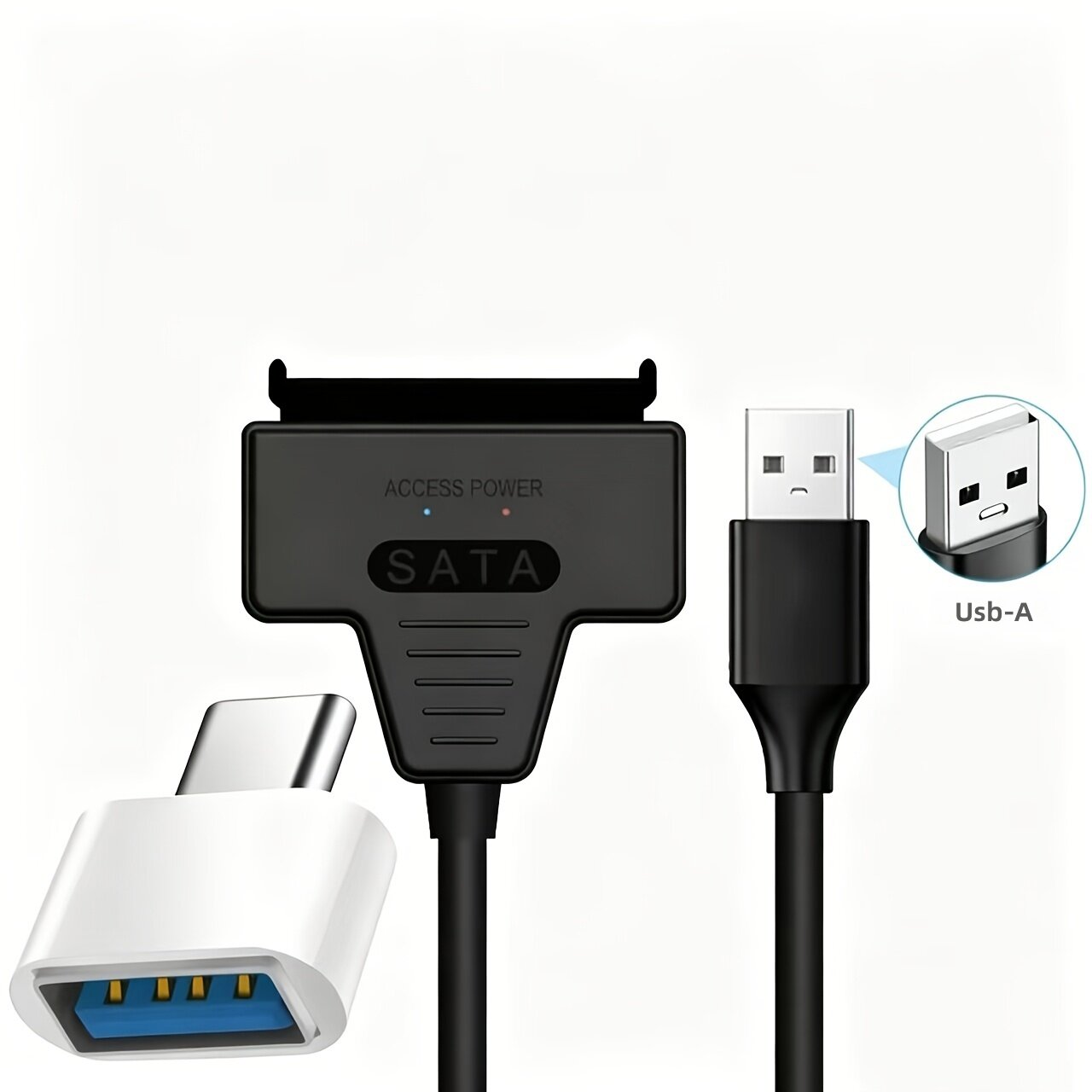 USB 2.0 OTG кабель-адаптер SATA для 2.5-дюймовых жестких дисков и SSD, черный и белый