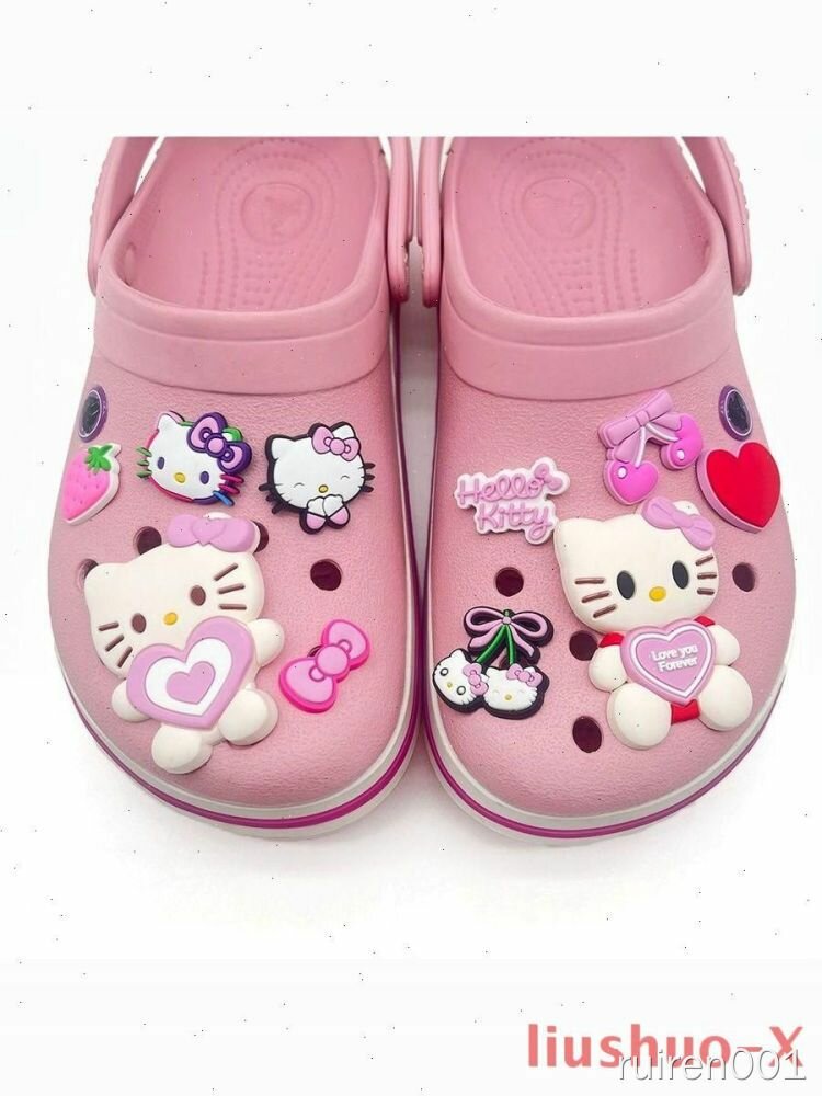 Джиббитсы Hello Kitty 10 шт - розовые с декором котенка, для девочек, кеды