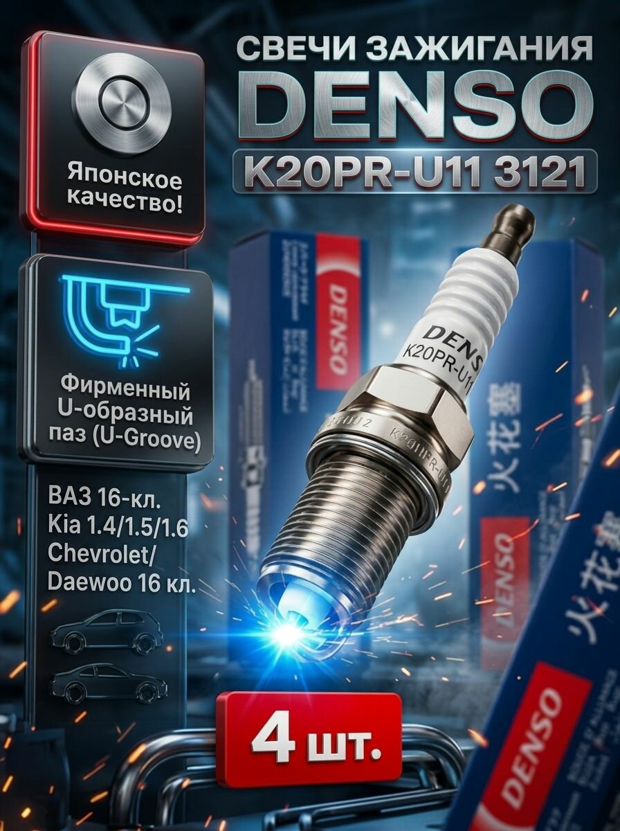 Свечи зажигания DENSO K20PR-U11 4 шт. 3121