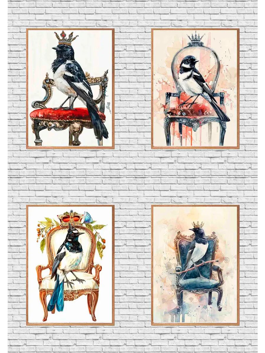 Трясогузка - птица, король Англии, 4 Плаката, 30x21см