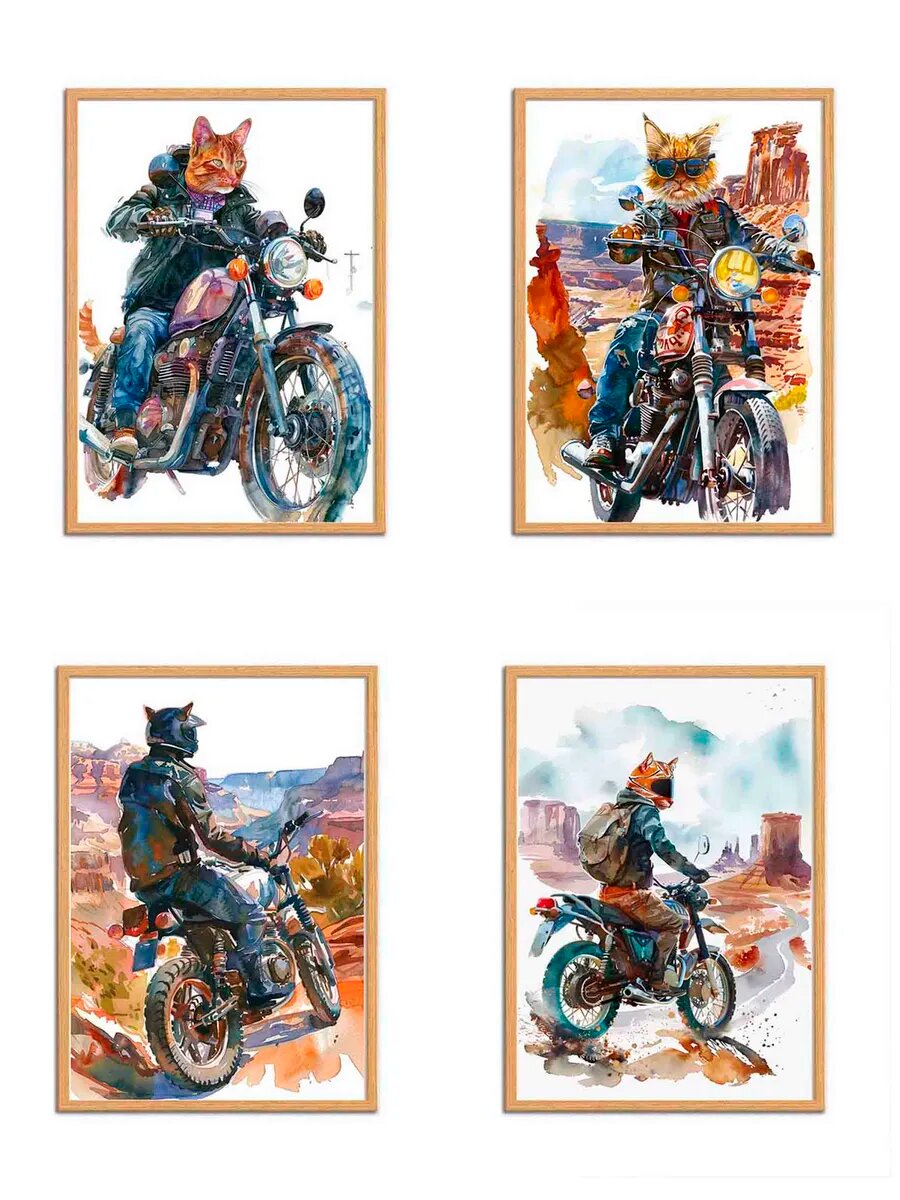 Сомалийская кошка Байкер, 4 Плаката, 30x21см
