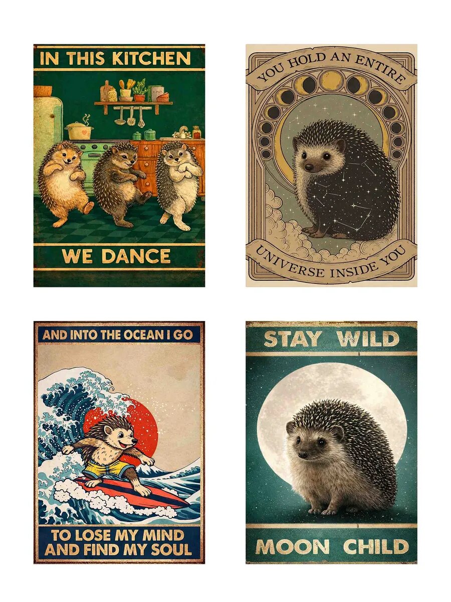 Ёж, Stay Wild Moon Child, 4 Плаката, 30x21см