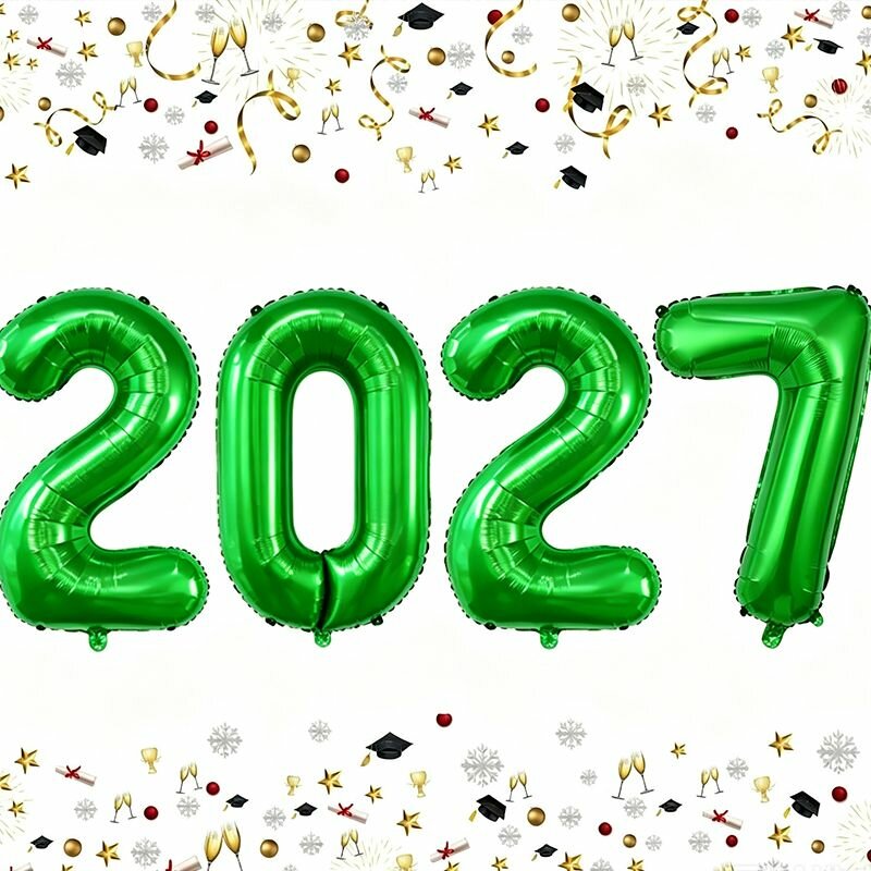 Новогодние воздушные шары с цифрами 2027, Зеленый, 82 см,4шт. праздничные шары новогодний декор зеленые шары большие шары