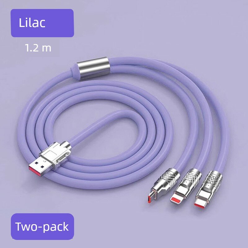 100W Тройной USB-C Быстрая Зарядка Кабель Королевский Фиолетовый, Длина 1.2м, 2 Шт. для Apple, Huawei, Samsung