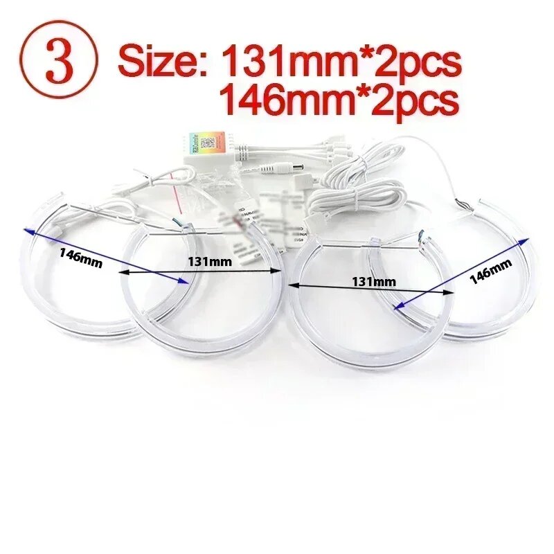 Светодиодные Кольцевые Фары Crystal LED Angel Eyes Для BMW 3, 5, 7 Серий E36, E46, 131mm and 146mm